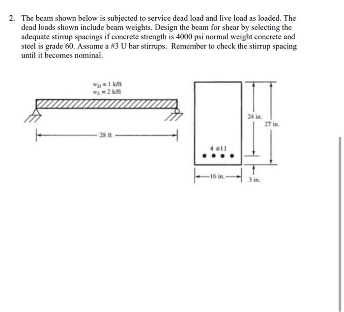 Solved 2. The beam shown below is subjected to service dead | Chegg.com