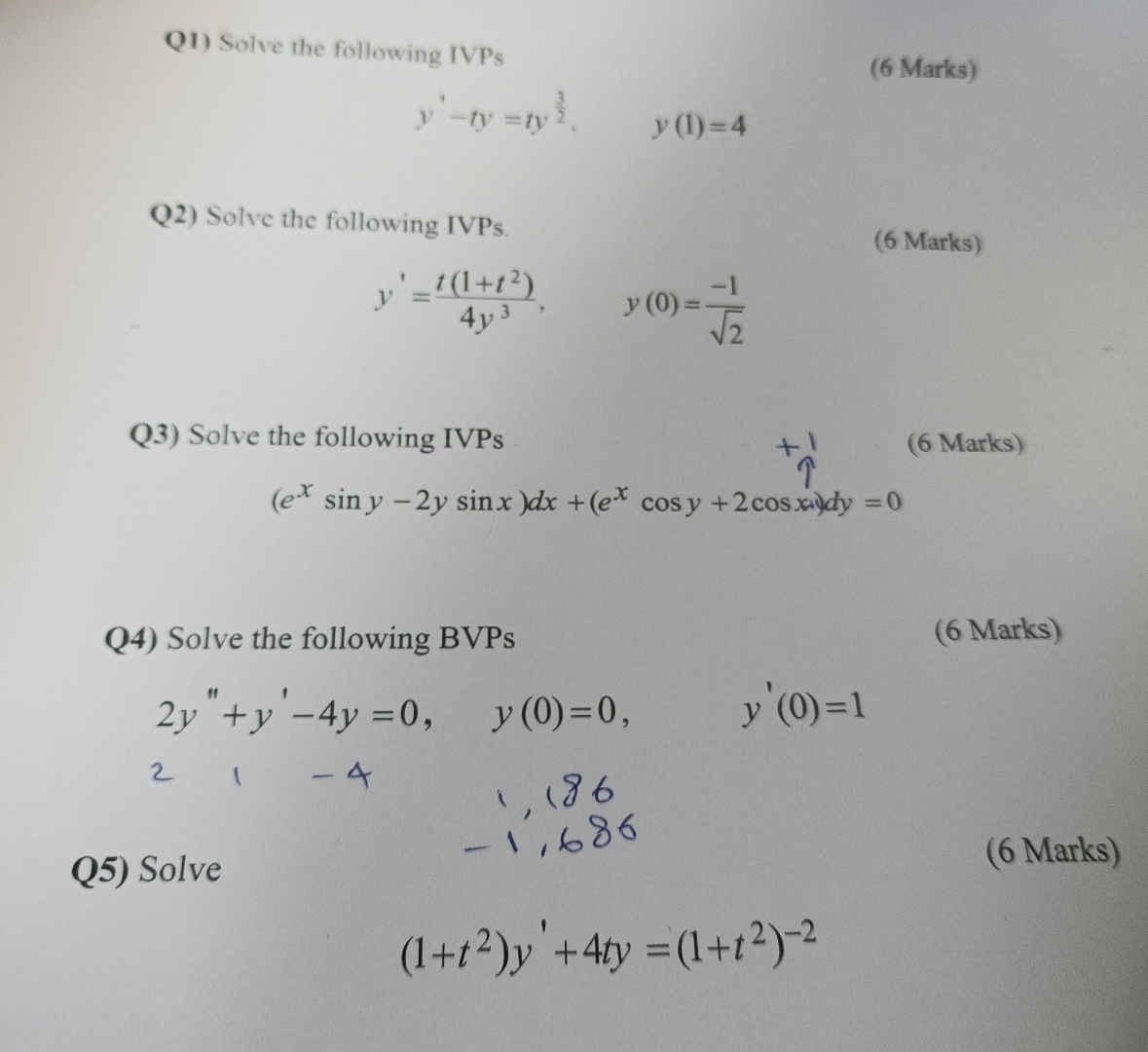 Solved What are the steps to Q1) ﻿Solve the following IVPs(6 | Chegg.com