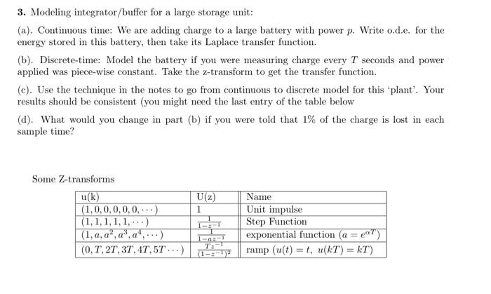 Solved 3. Modeling integrator/buffer for a large storage | Chegg.com