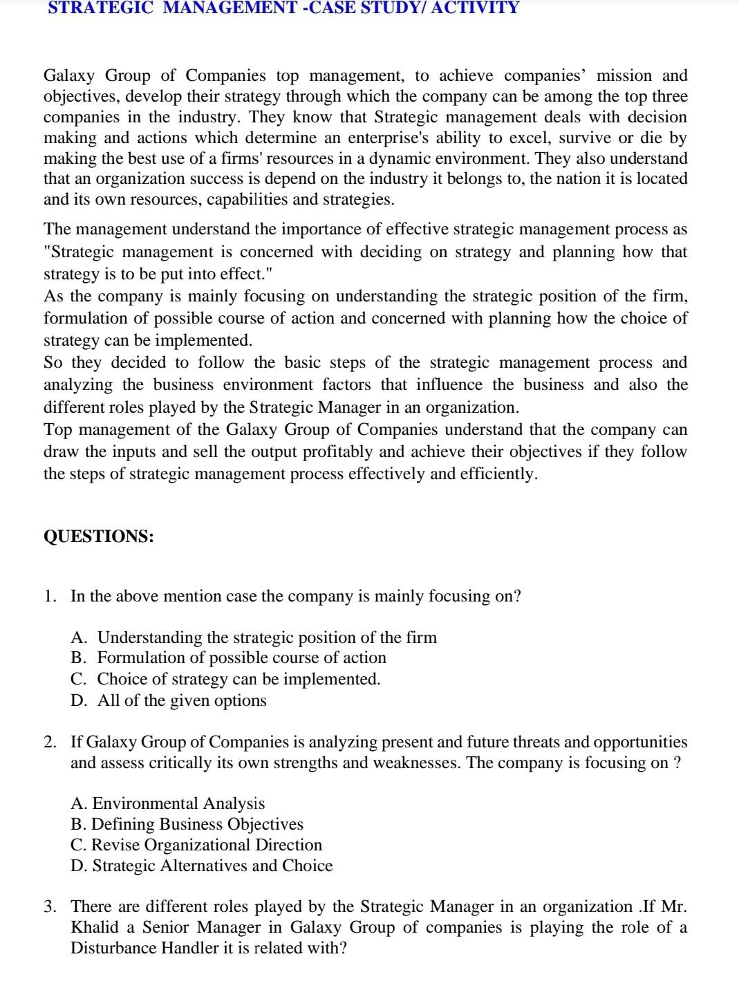 Solved STRATEGIC MANAGEMENT -CASE STUDY/ ACTIVITY Galaxy | Chegg.com