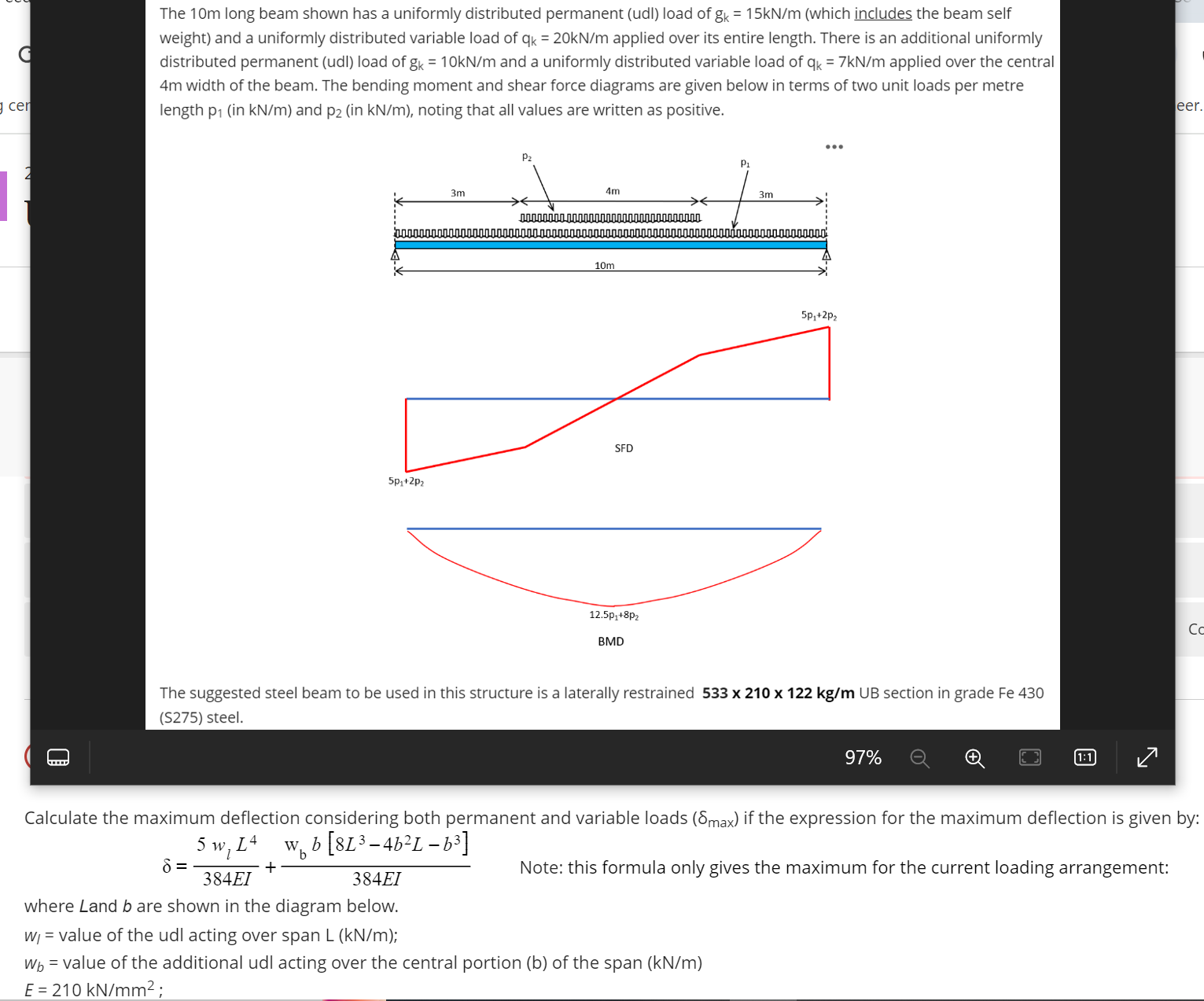 Solved The 10m ﻿long beam shown has a uniformly distributed | Chegg.com