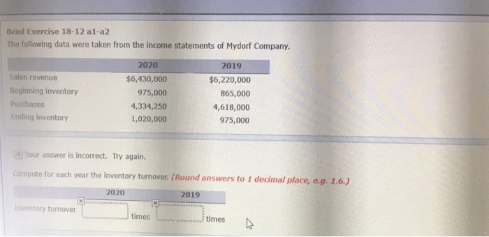 Solved Brief Exercise 18-12 al-a2 The following data were | Chegg.com