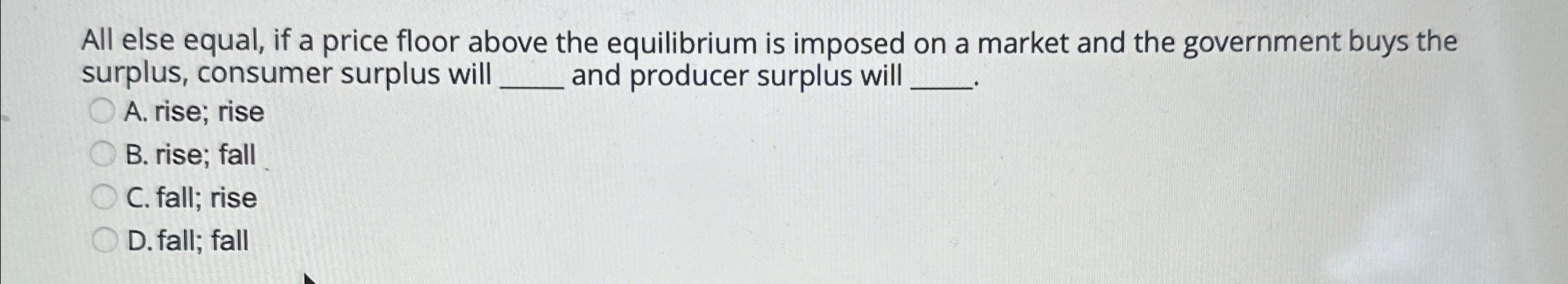 Solved All else equal, if a price floor above the | Chegg.com