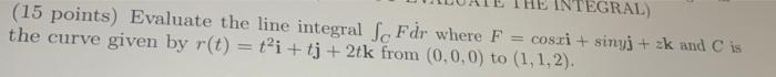 Solved TEGRAL) (15 points) Evaluate the line integral Sc Fdr | Chegg.com