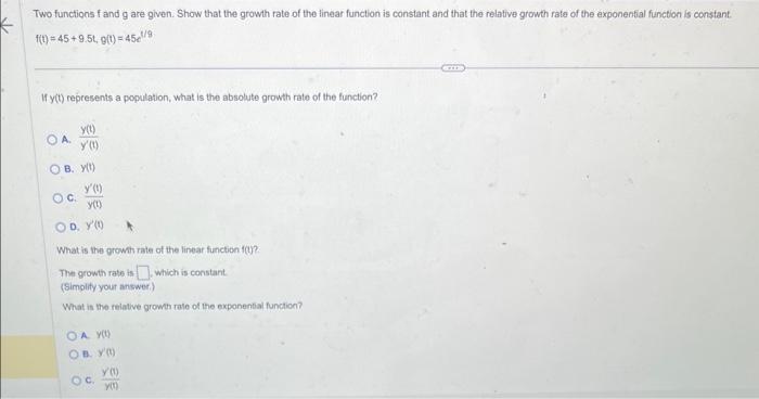 Solved Two functions f and g are given. Show that the growth | Chegg.com