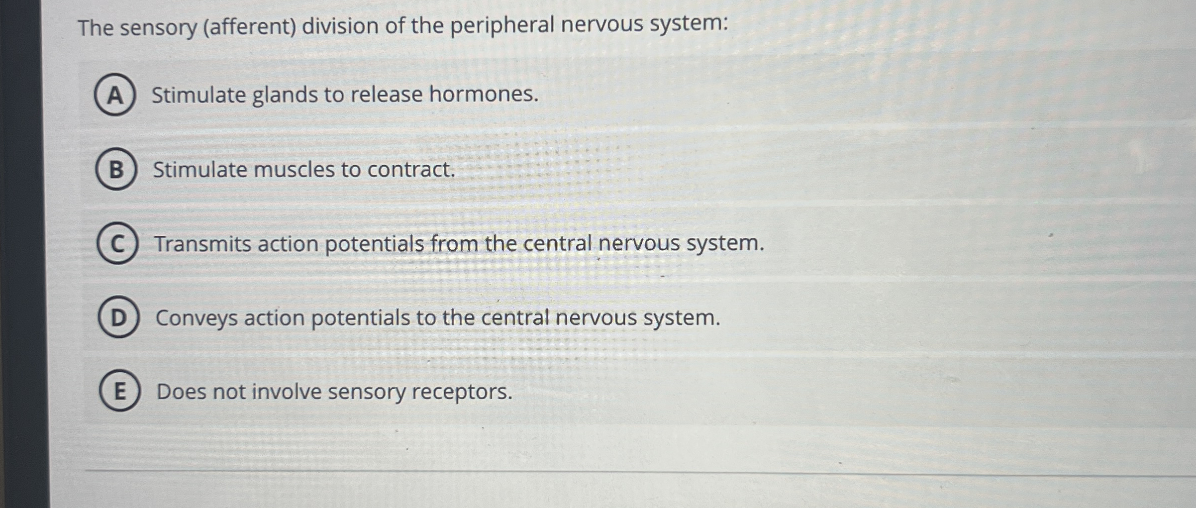 Solved The sensory (afferent) ﻿division of the peripheral | Chegg.com