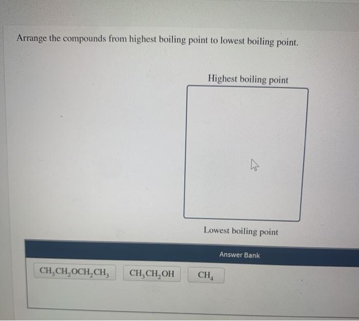 Solved Arrange the compounds from highest boiling point to | Chegg.com