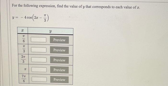 Solved For the following expression, find the value of y | Chegg.com