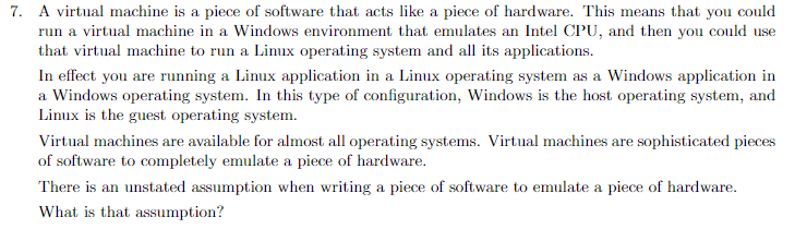 Solved A virtual machine is a piece of software that acts | Chegg.com