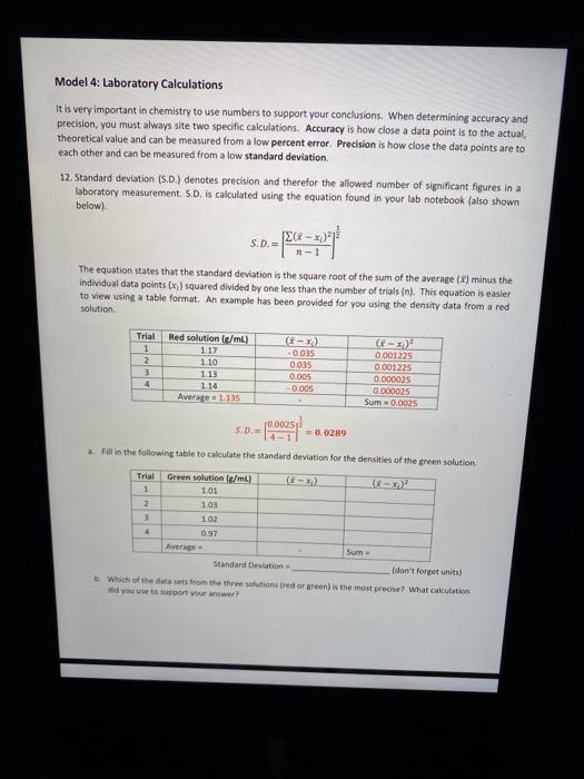 Solved Model 4: Laboratory Calculations It is very important | Chegg.com
