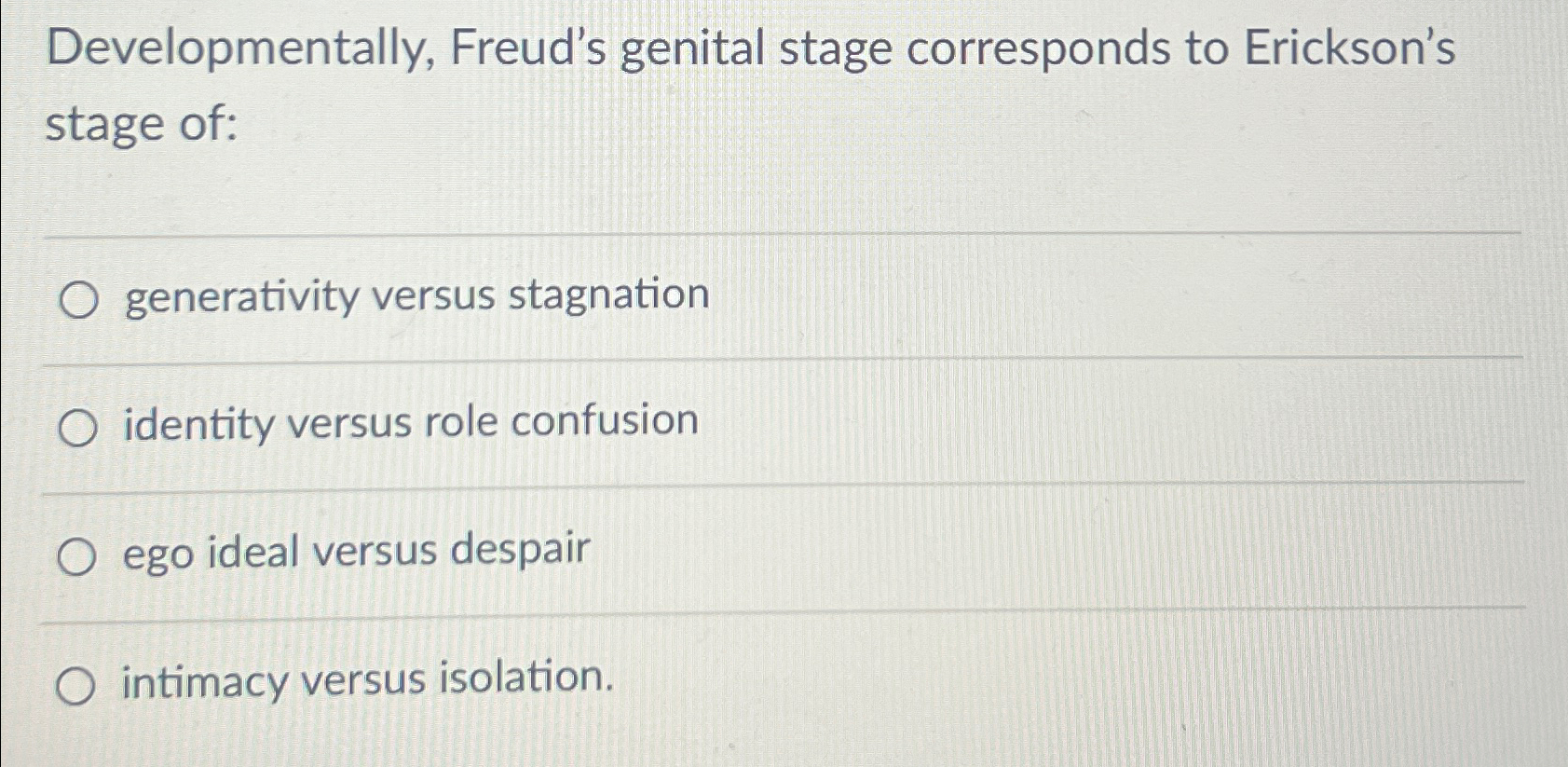Solved Developmentally, Freud's genital stage corresponds to | Chegg.com