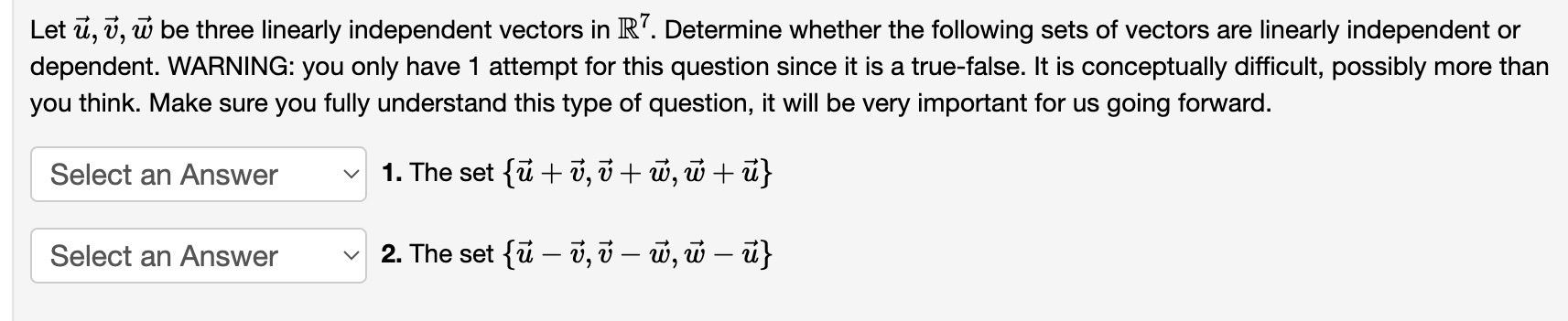 Solved Let vec(u),vec(v),vec(w) ﻿be three linearly | Chegg.com