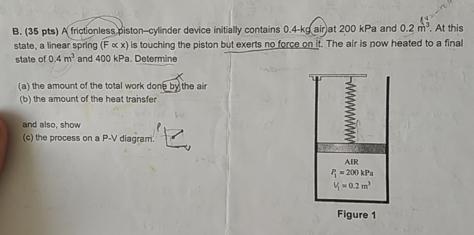 Solved B. (35 ﻿pts) ﻿A frictionless piston-cylinder device | Chegg.com