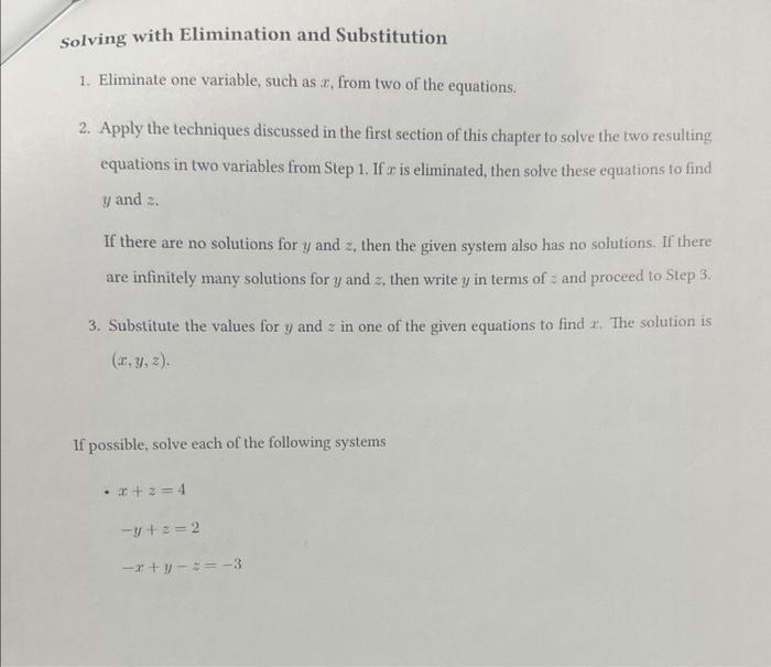 Solved 1. Eliminate one variable, such as x, from two of the | Chegg.com