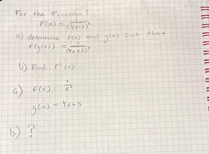 Solved For the Function: F(x)=(4x+3)21 a) detormine f(x) and | Chegg.com