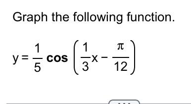 Solved Graph the following function. y=51cos(31x−12π) | Chegg.com