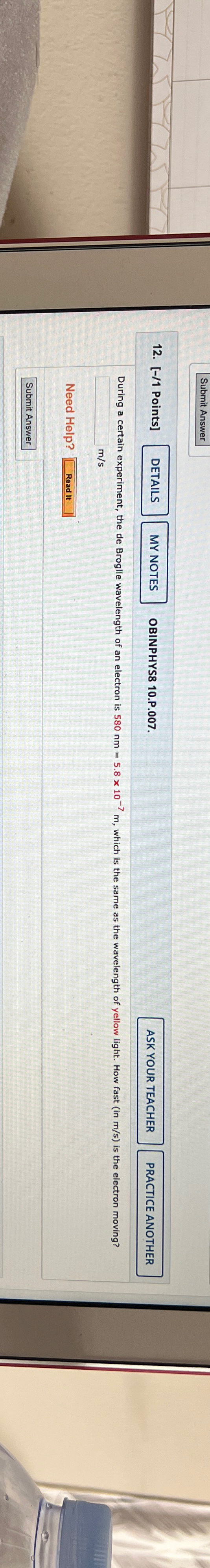 Solved [-/1 ﻿Points]DETAILS ﻿OBINPHYS8 10.P.007. vs vsNeed | Chegg.com