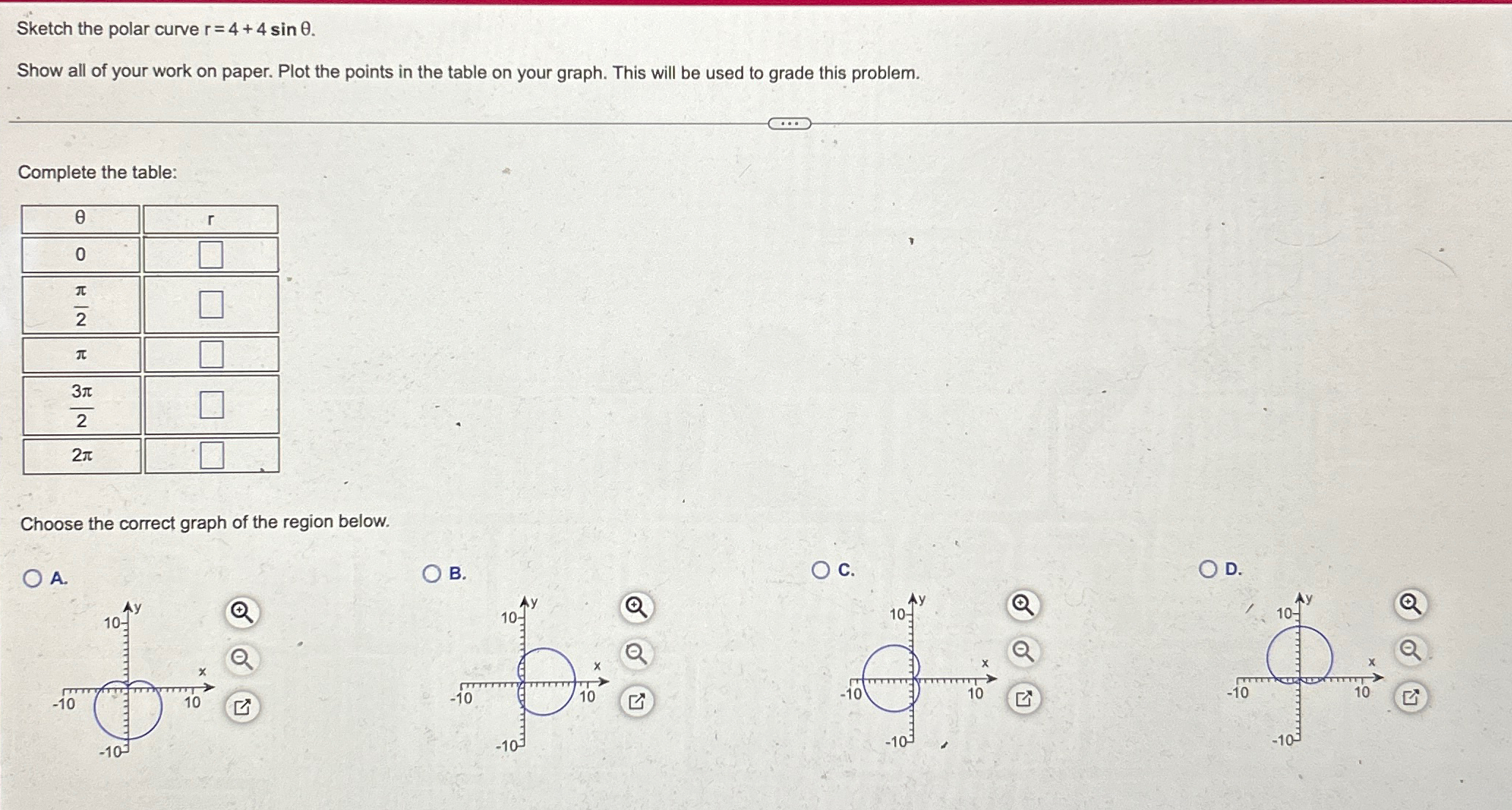 Solved Sketch the polar curve r=4+4sinθ.Show all of your | Chegg.com