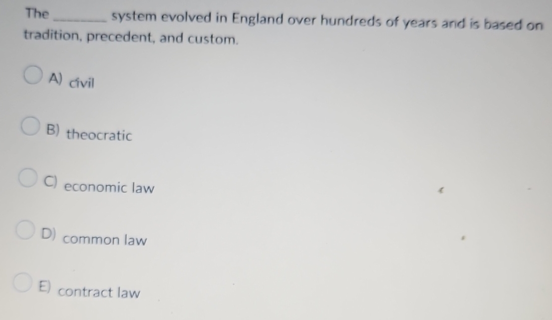 Solved The system evolved in England over hundreds of years | Chegg.com