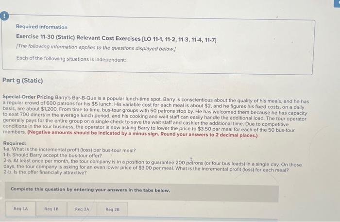 Solved j! Required information Exercise 11-30 (Static) | Chegg.com