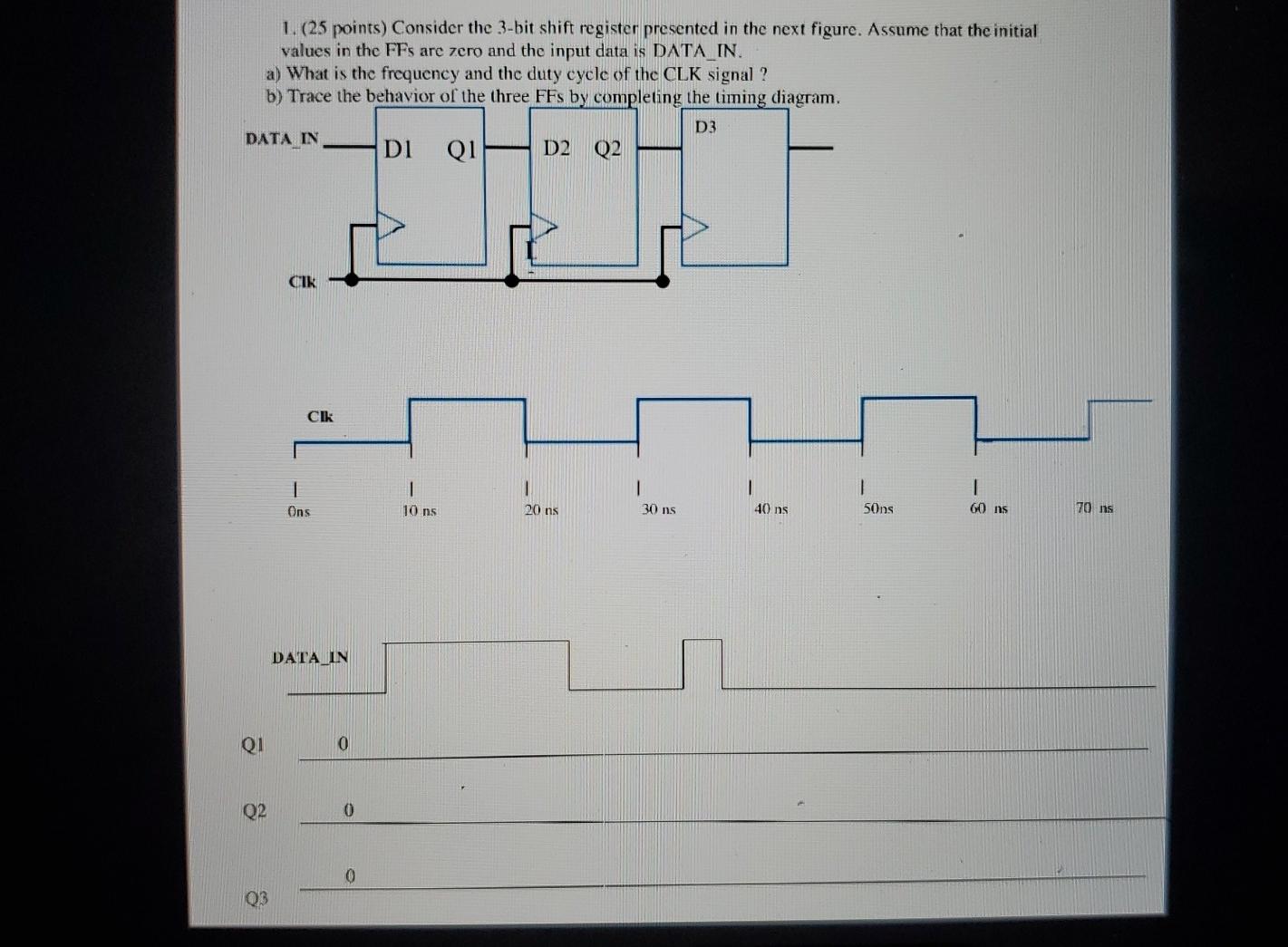 Solved 1. (25 points) Consider the 3-bit shift register | Chegg.com