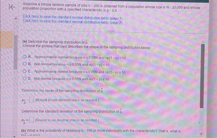Solved Suppose a simple random sample of size n=200 is | Chegg.com
