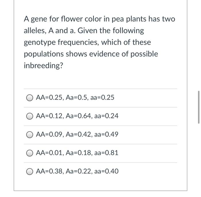 Solved A gene for flower color in pea plants has two | Chegg.com