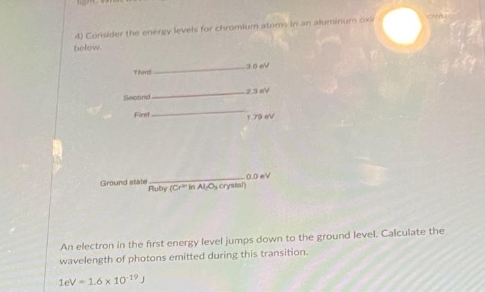 Solved 4) Consider the enery levels for chromium atoms ir an | Chegg.com