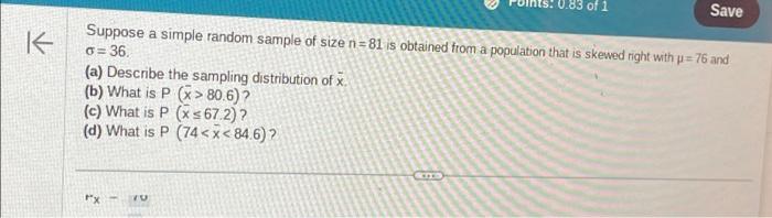 Solved Suppose a simple random sample of size \\( n=81 \\) | Chegg.com
