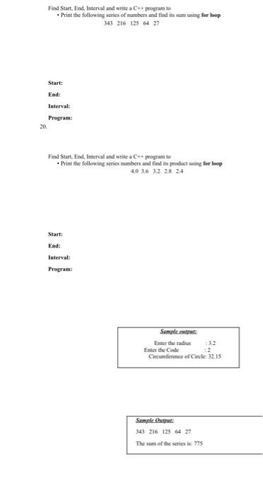 Solved Find Start End Interval And Write A C Program To
