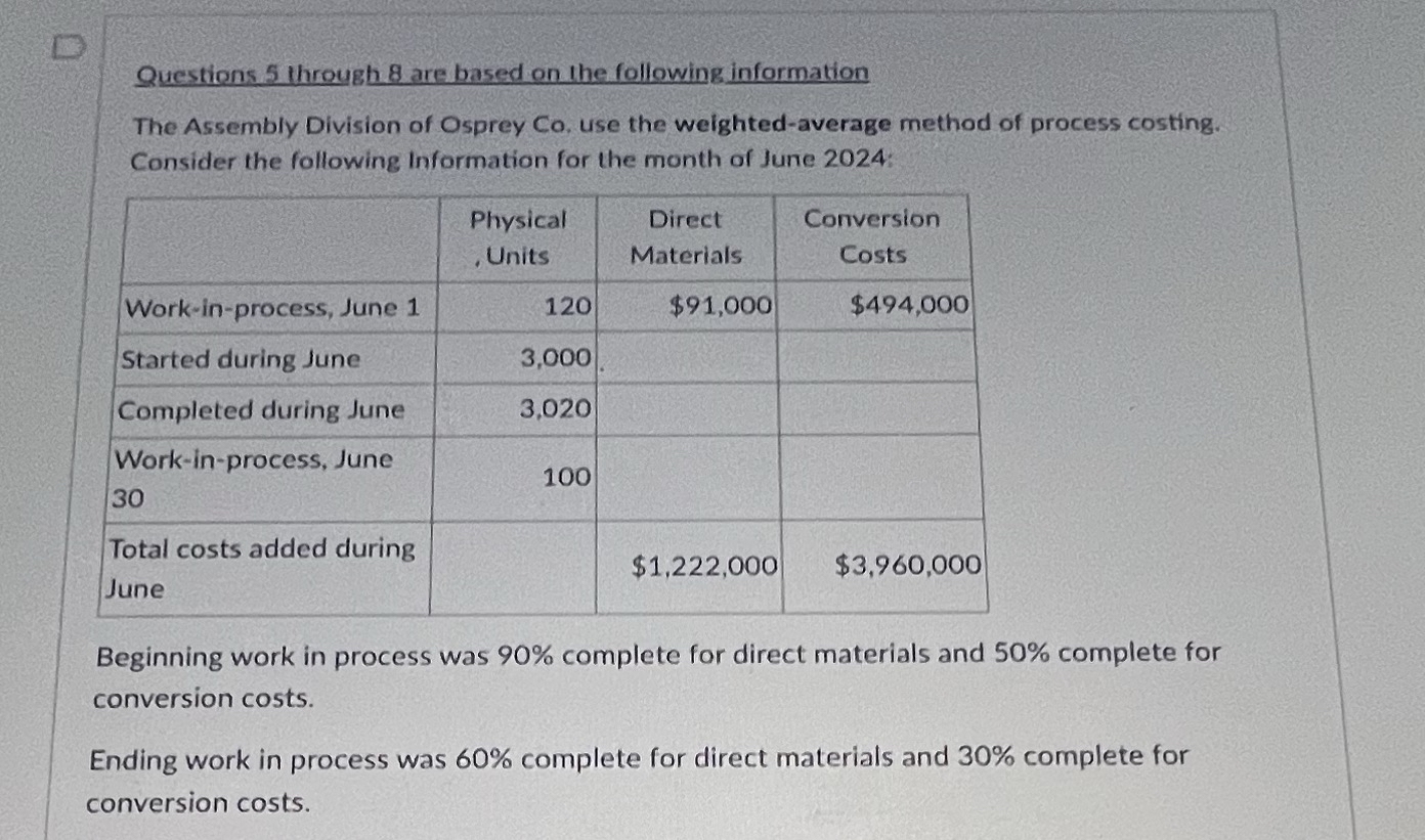 Solved Questions 5 ﻿through 8 ﻿are based on the following | Chegg.com
