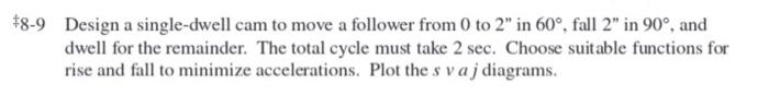 Solved Design a single-dwell cam to move a follower from 0 | Chegg.com