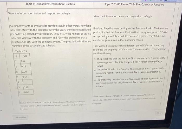 Solved Topic 1: Probability Distribution Function Topic 2: | Chegg.com