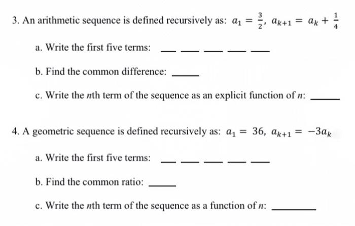 Solved 3. An arithmetic sequence is defined recursively as: | Chegg.com