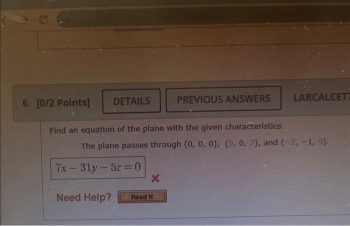 Solved Find an equation of the plane with the given | Chegg.com