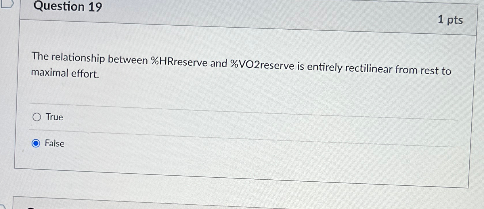 Solved Question 191ptsThe relationship between %HRreserve | Chegg.com