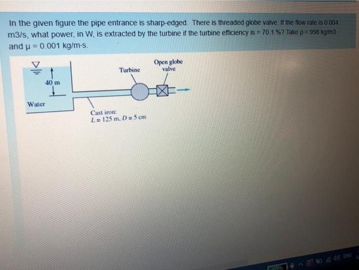 Solved In the given figure the pipe entrance is sharp-edged. | Chegg.com