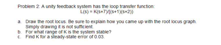 Solved Problem 2: A unity feedback system has the loop | Chegg.com