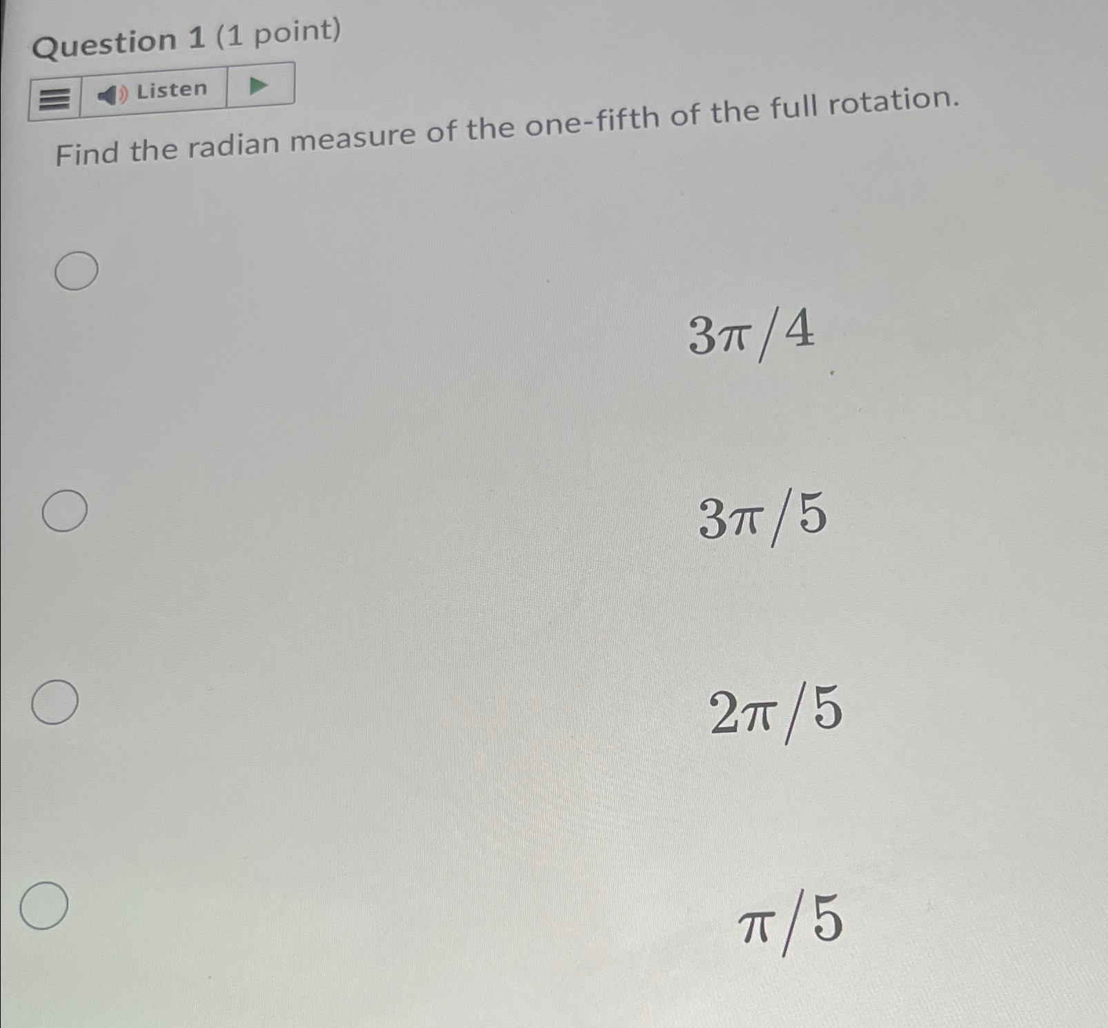 Solved Question 1 (1 ﻿point)Find the radian measure of the | Chegg.com