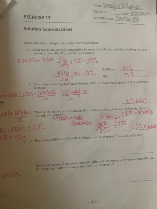 Solved Solution Concentrations show calculation setups and | Chegg.com