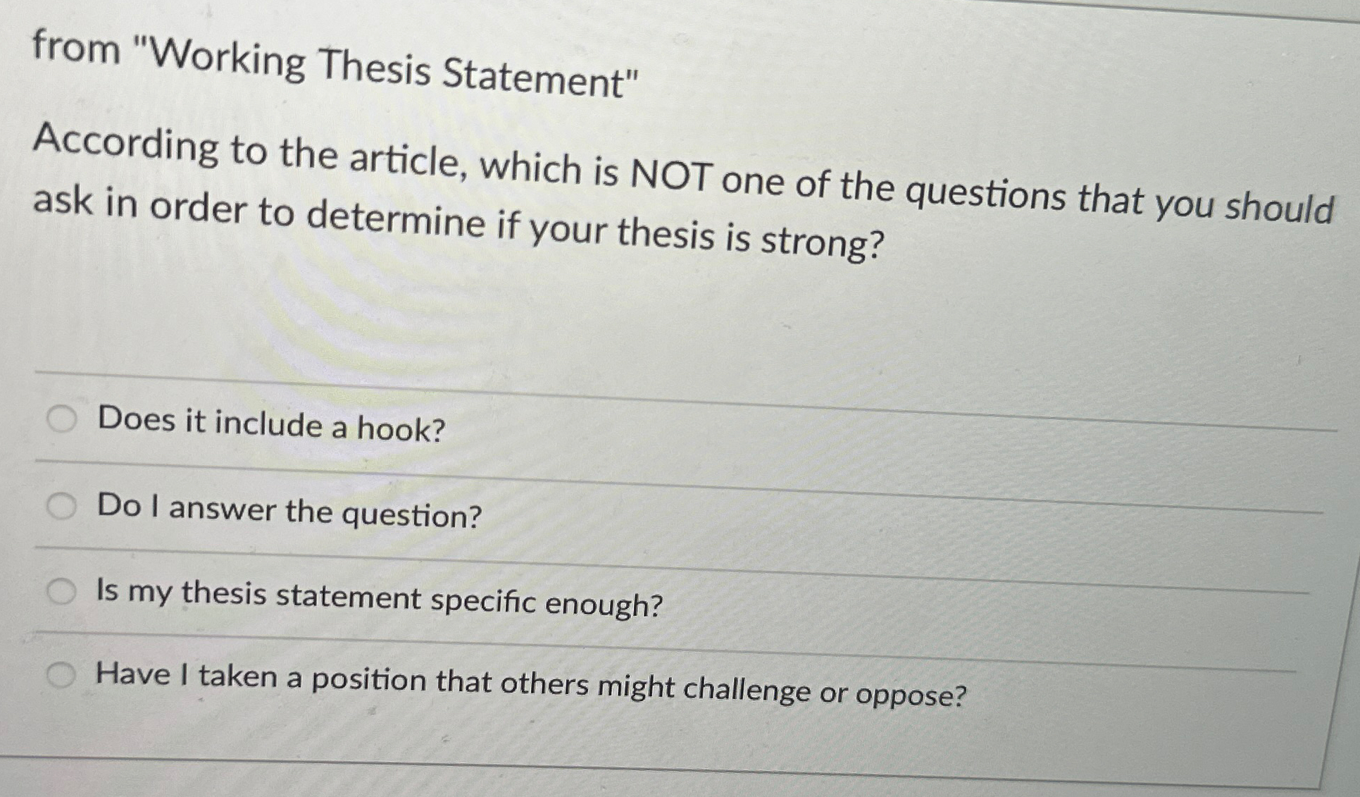 Solved from "Working Thesis Statement"According to the | Chegg.com