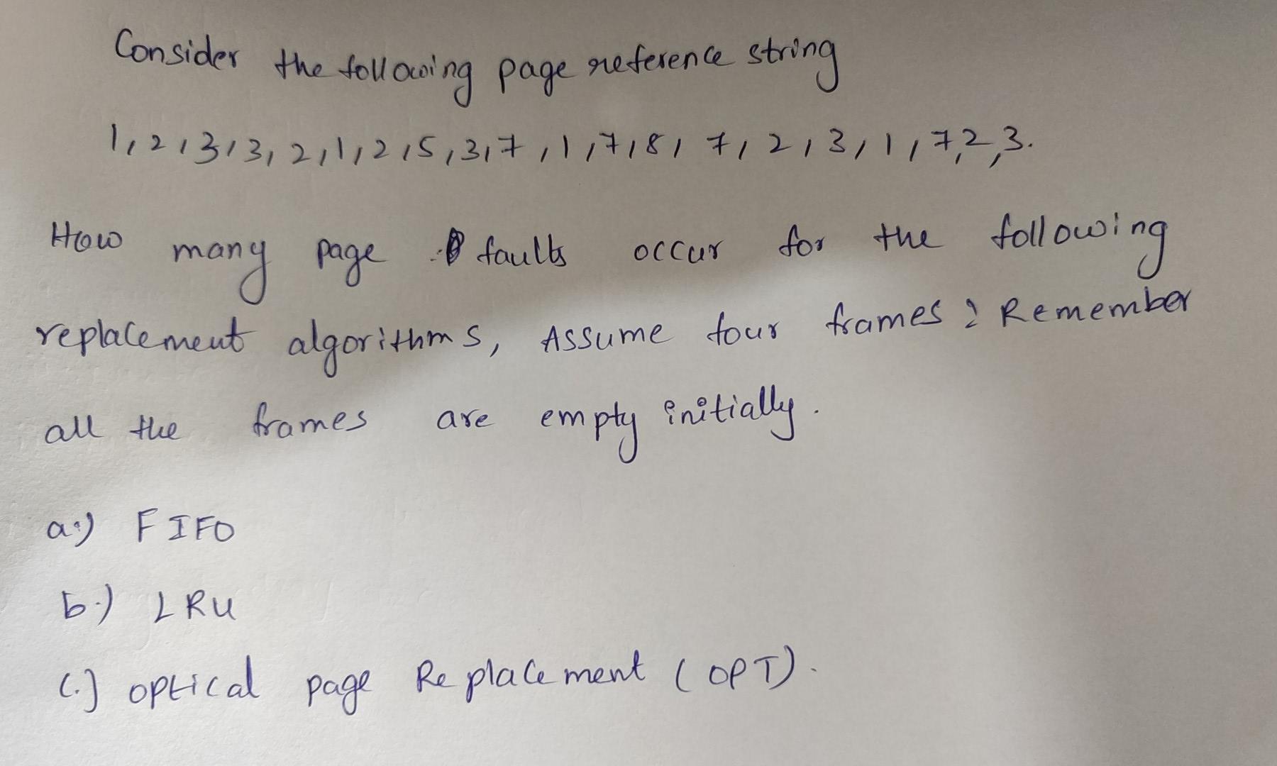 Solved Consider the following page reference string 1,21313, | Chegg.com