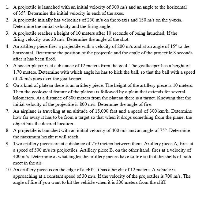 Solved 1. A projectile is launched with an initial velocity | Chegg.com