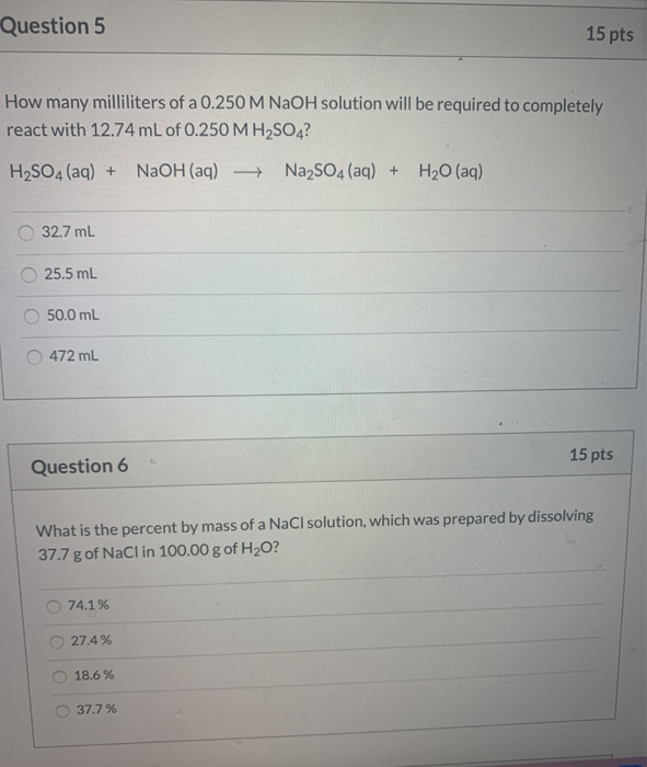Solved Question 5 15 pts How many milliliters of a 0.250 M | Chegg.com