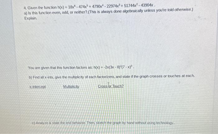 Solved 4. Given the function | Chegg.com