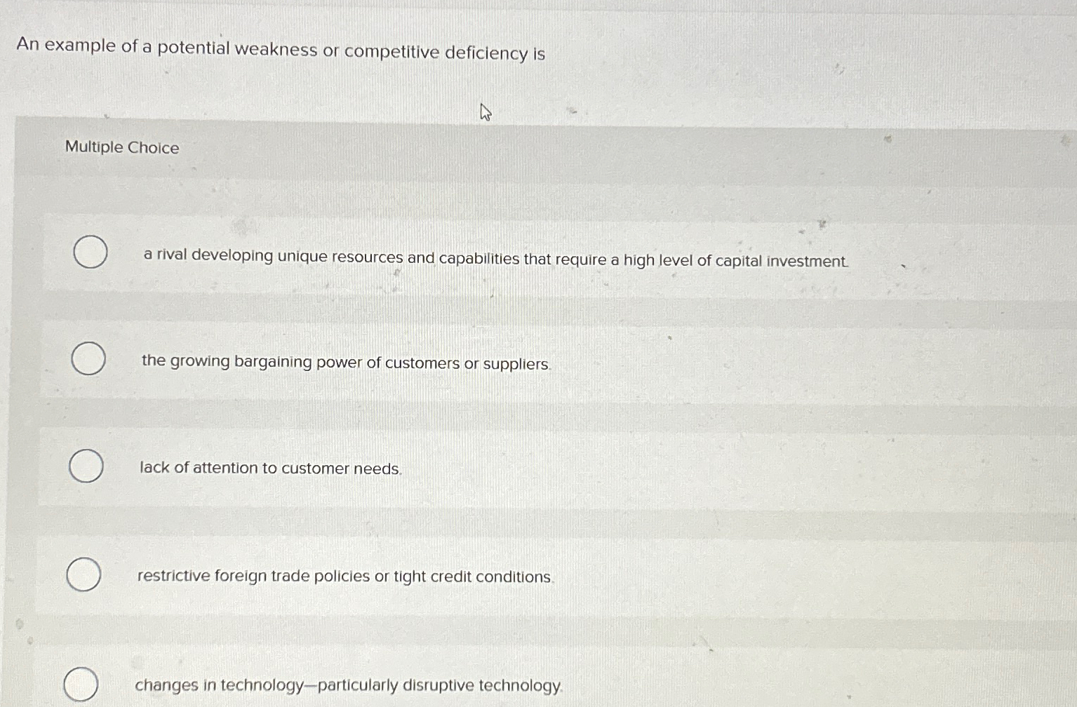 Solved An example of a potential weakness or competitive | Chegg.com