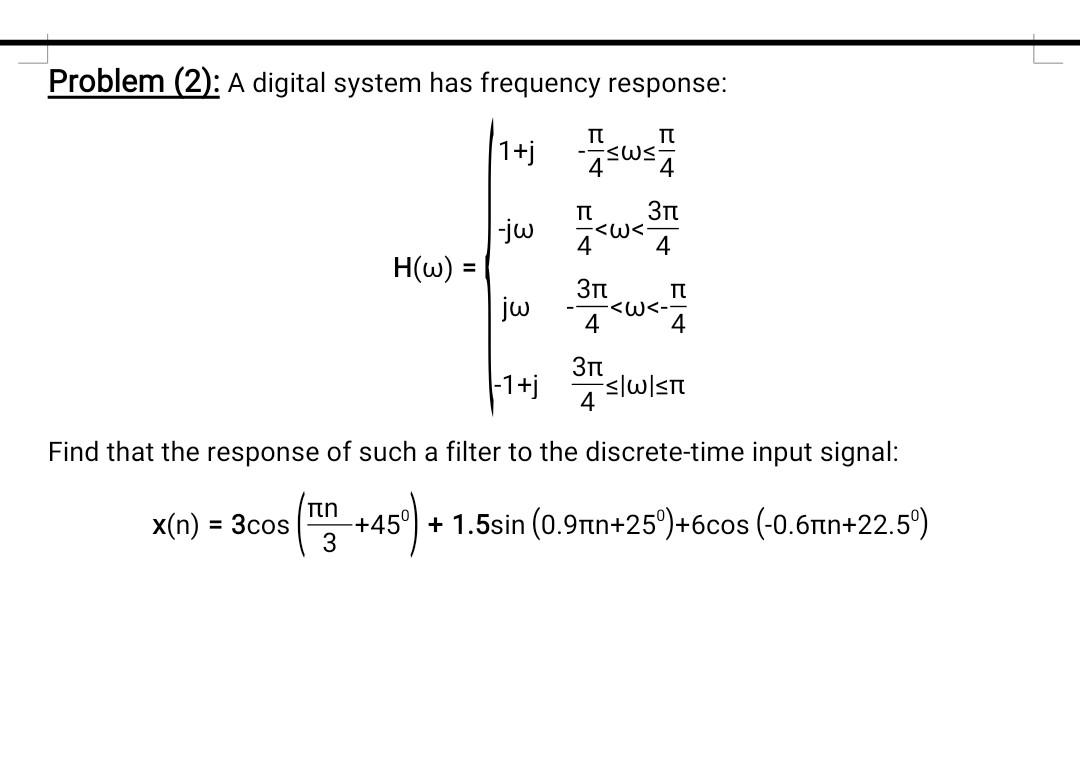 Solved Problem (2): A digital system has frequency response: | Chegg.com