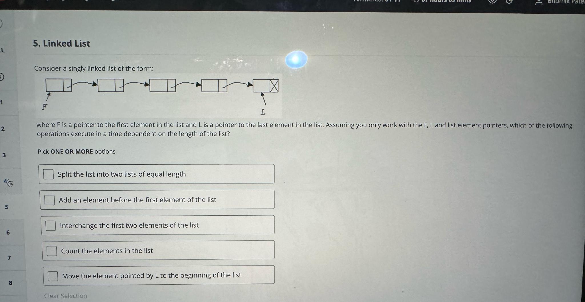 Solved Linked Listwhere F ﻿is a pointer to the first element | Chegg.com
