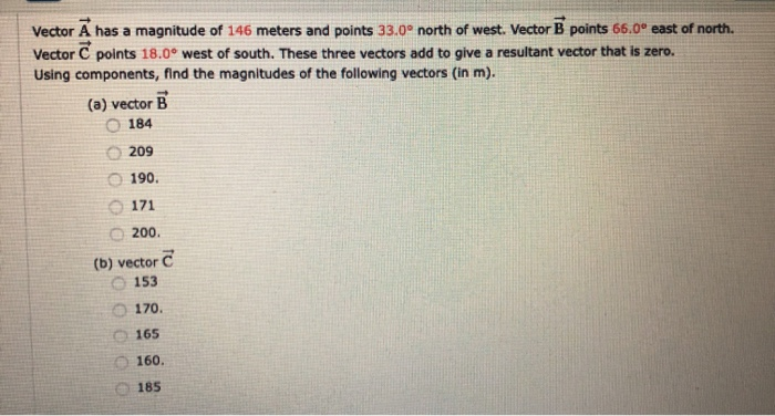 Solved Vector A has a magnitude of 146 meters and points | Chegg.com