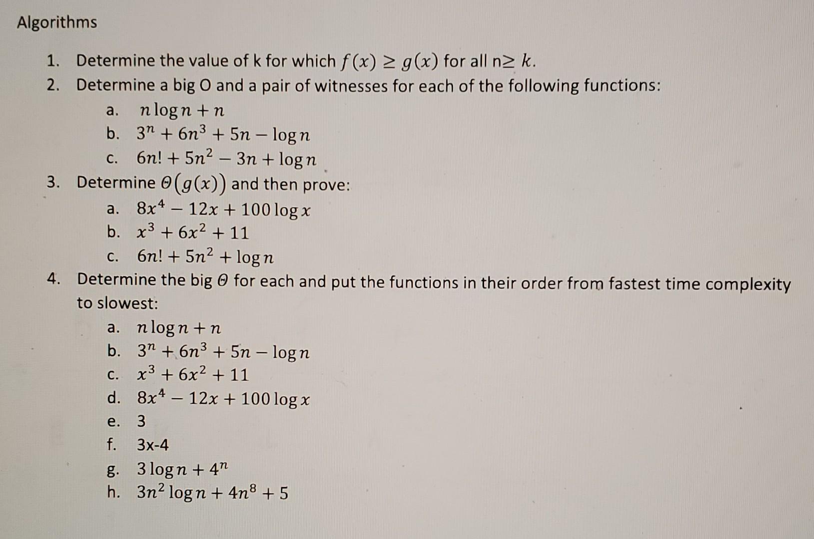 Solved 1. Determine the value of k for which f(x)≥g(x) for | Chegg.com